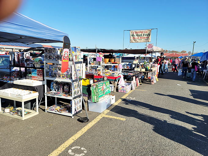 The outdoor market sprawls across the parking lot. Where else can you find toys, tools, and treasures all before your morning coffee kicks in?