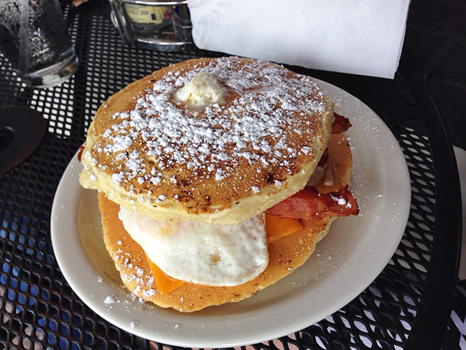 The Pancake Sammy laughs in the face of food boundaries&mdash;fluffy pancakes, eggs, bacon, and powdered sugar in perfect harmony. Breakfast identity crisis never tasted so good.
