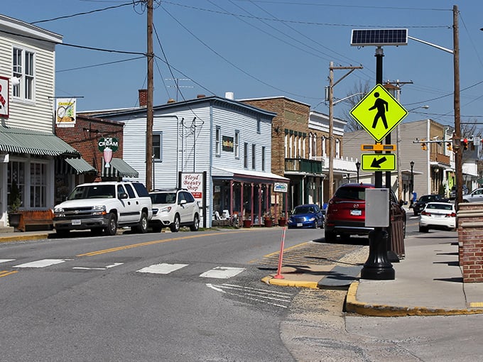 Sunshine bathes Floyd's main street, where the Farmers' Supply Corp sign reminds us that hardware stores were the original one-stop shops.