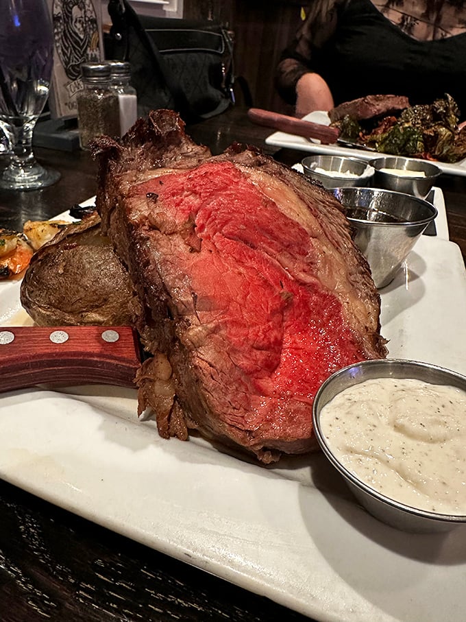 Prime rib so perfectly pink it could make a vegetarian question their life choices. The knife is just a formality.