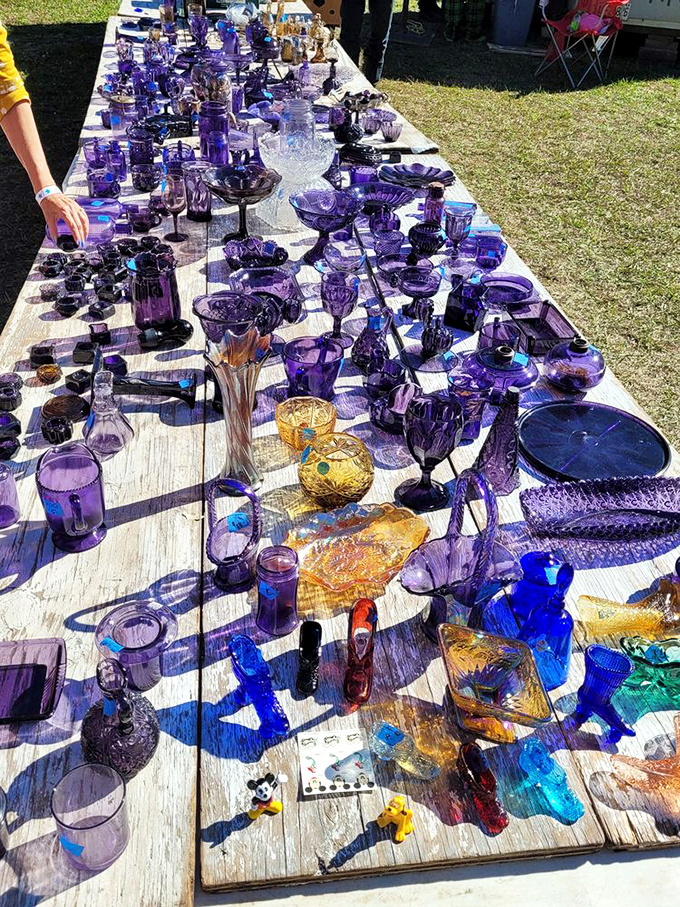 Purple reign! This dazzling collection of amethyst glassware catches sunlight like liquid jewelry&mdash;each piece telling stories of elegant dinner parties past.