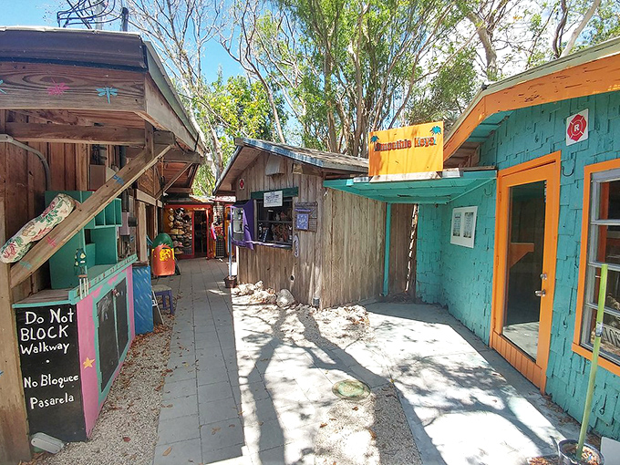 Rain Barrel Village's whimsical walkways lead to artistic treasures. It's like wandering through someone's beachy daydream that became wonderfully real.