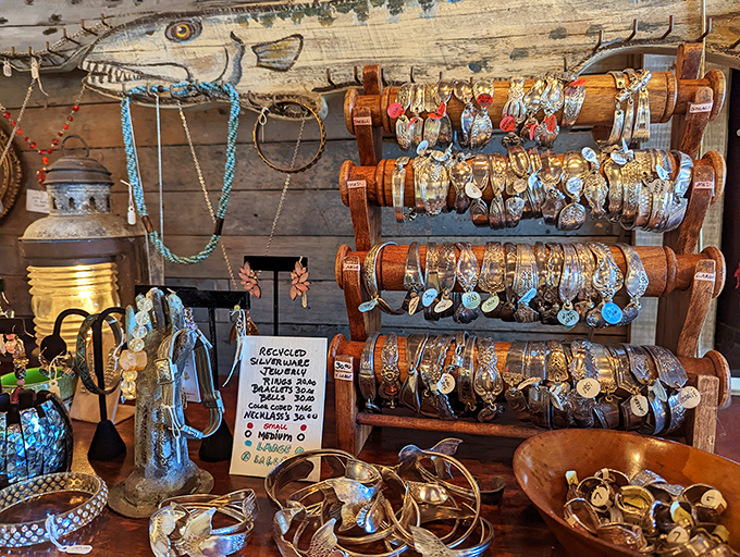 Not your grandmother's jewelry display! Recycled silverware transformed into wearable art &ndash; proving that in Key West, even utensils deserve a second act.