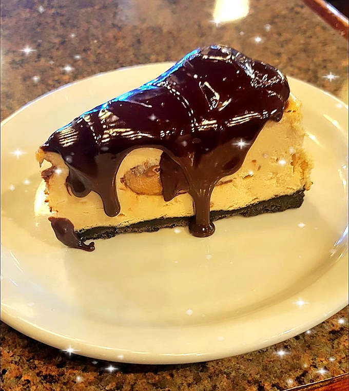 This Reese's cheesecake doesn't just flirt with chocolate&mdash;it commits completely, with a glossy ganache that reflects your delighted expression.