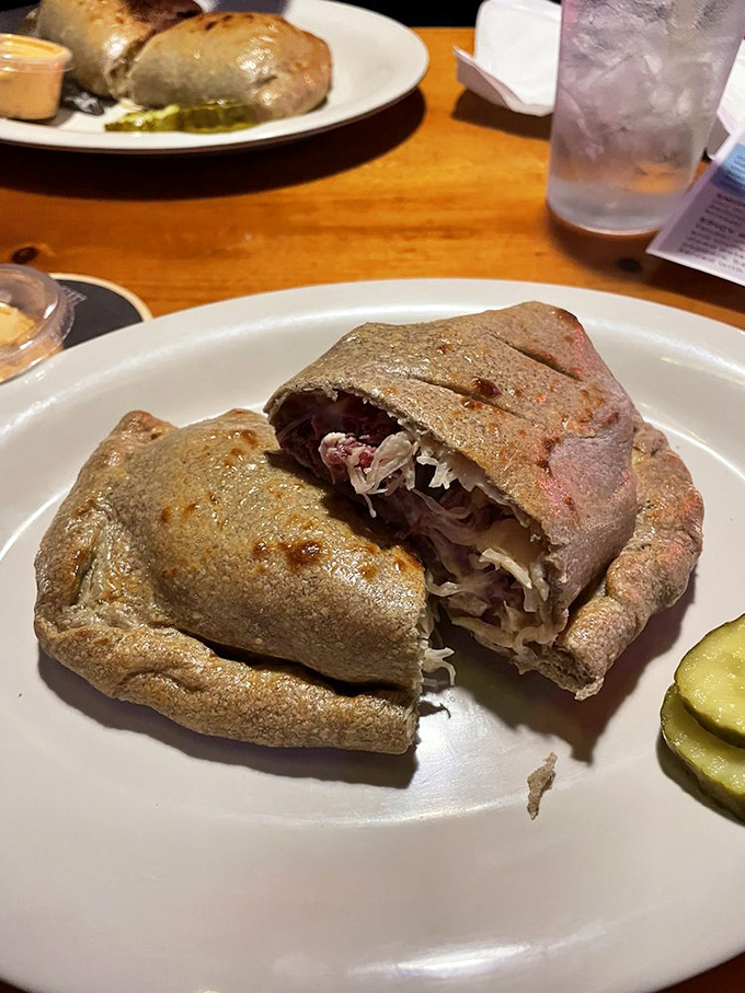 Not your grandmother's Reuben! This innovative calzone-style creation wraps all the classic flavors in a portable package.