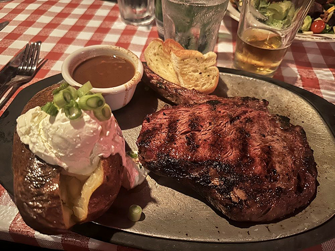The ribeye and loaded baked potato—a classic pairing that never disappoints. Like Astaire and Rogers, but with more protein and butter.