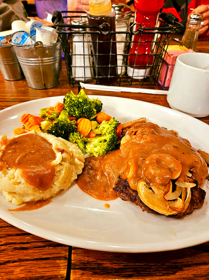 This isn't just comfort food; it's therapy on a plate. Mashed potatoes, gravy, and veggies that didn't come from a freezer bag. Grandma would approve.