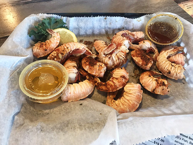 Rock shrimp that look like tiny lobsters and taste like sweet ocean candy. The paper-lined basket is Florida's version of fine china.