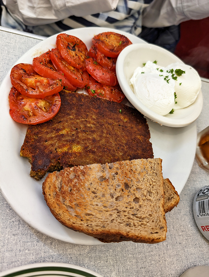 This plate tells a California story&mdash;perfectly roasted tomatoes, a golden-brown scrapple, and poached eggs that belong in the breakfast hall of fame.