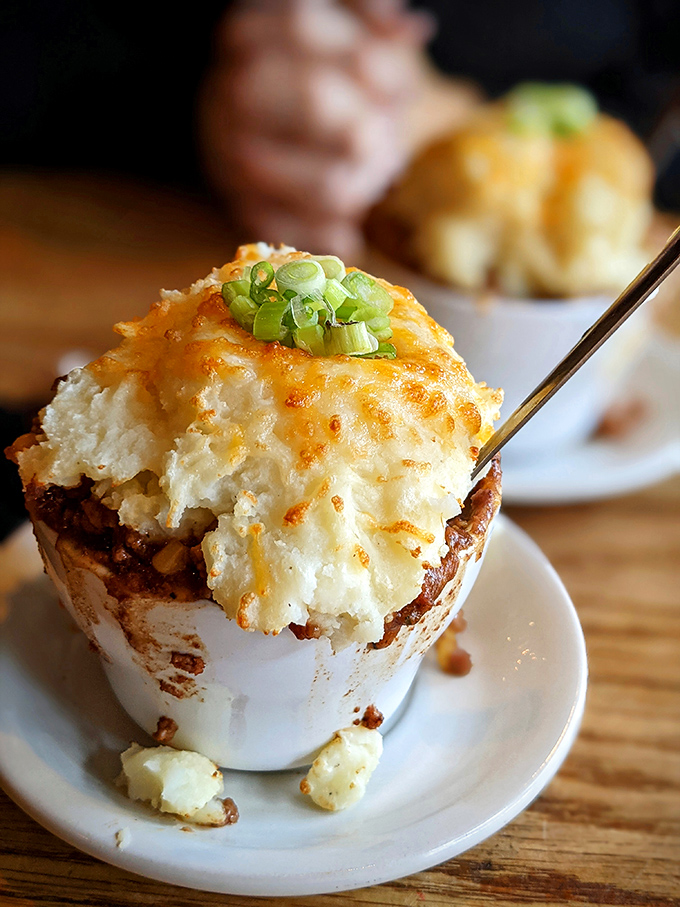 Shepherd's Pie that towers with ambition! That golden cheese crust is the edible equivalent of a perfect sunset.