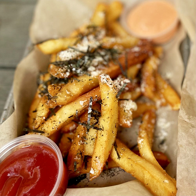 These aren't your average fries&mdash;they're wearing formal attire. Dressed in nori flakes and parmesan, they've graduated from side dish to main event.