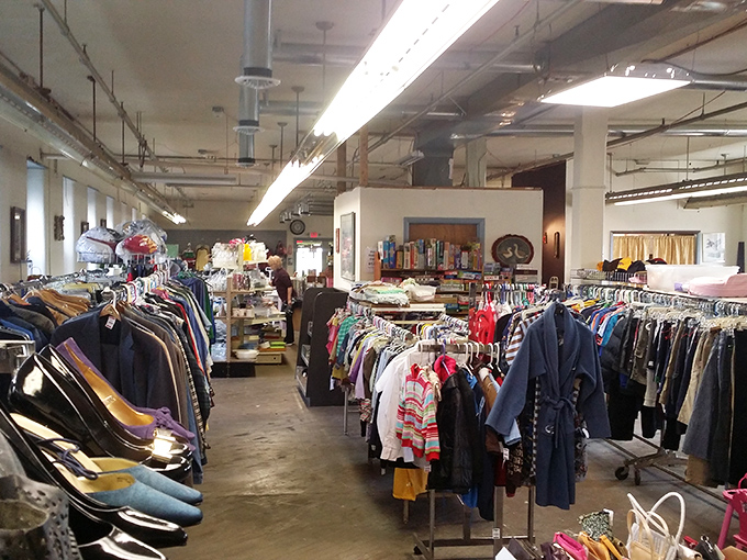 A bird's-eye view of the expansive shopping floor. Like an archaeological dig for fashion, each aisle promises discoveries from decades past.