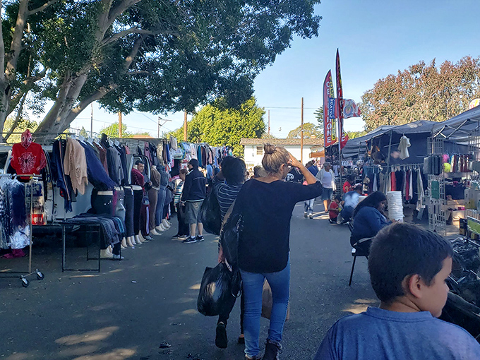 The universal dance of the swap meet shopper: one part curiosity, two parts determination, with a dash of "I wasn't planning to buy anything today."