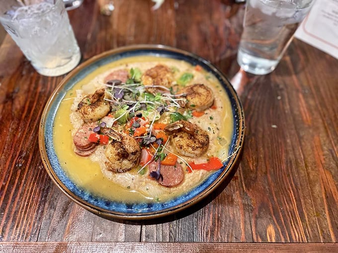 Shrimp and grits elevated to an art form, with sausage playing the perfect supporting role in this creamy Southern classic.