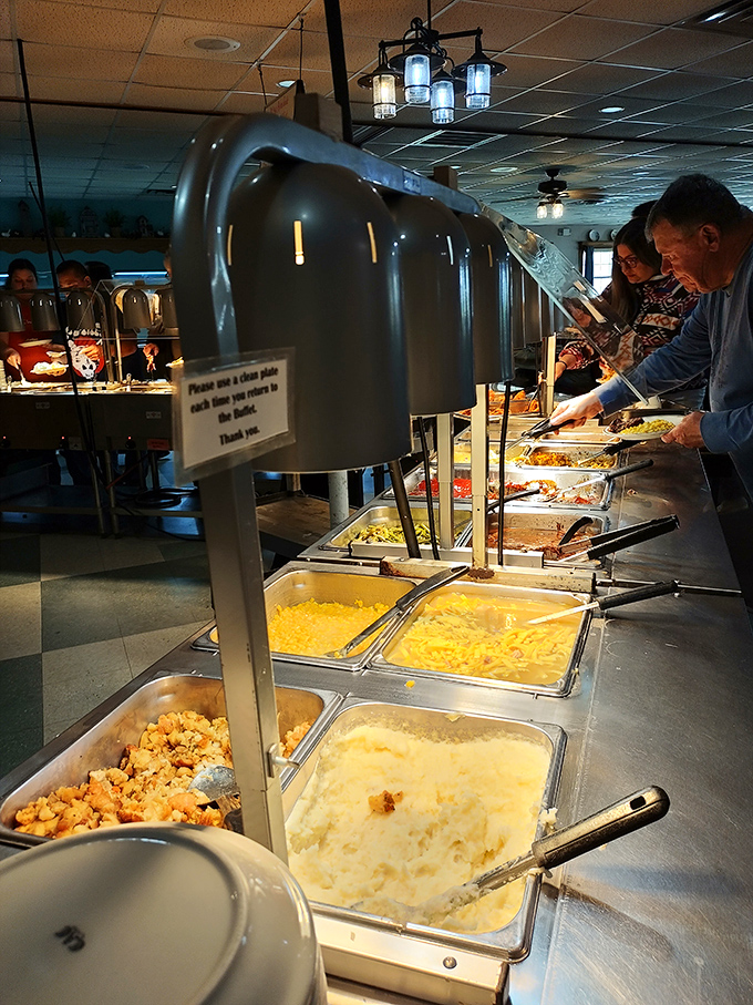 The buffet line at Mrs. Yoder's isn't just a meal&mdash;it's a parade of Midwestern comfort classics where mashed potatoes and corn stand proudly at attention.