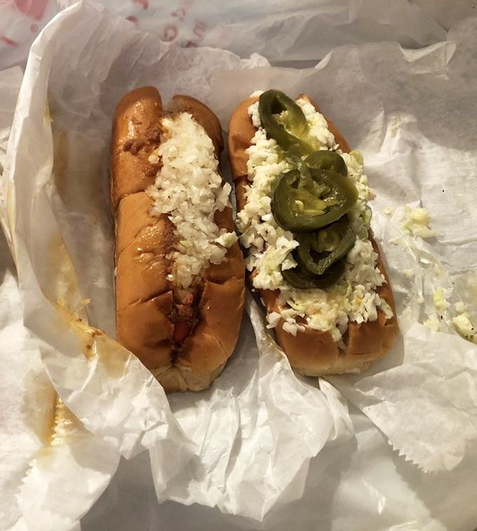 The dynamic duo of Jimmie's offerings: one classic with crisp slaw, one adventurous with pickled jalape&ntilde;os. Choose your fighter or order both&mdash;no judgment here.