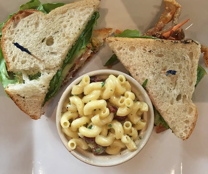 The ultimate power couple: A hearty sandwich meets its soulmate in that creamy, dreamy mac and cheese. Name a more iconic duo.