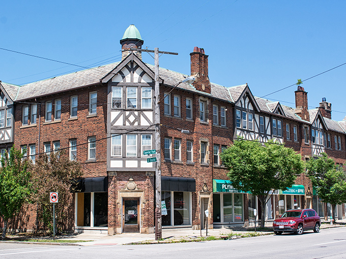 The Tudor Revival architecture of this commercial building speaks to an era when even shopping was meant to feel like an aristocratic pursuit.