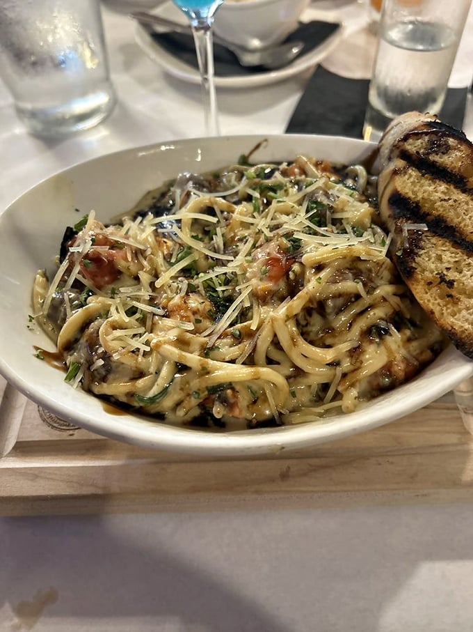 Pasta that doesn't play second fiddle to the steaks. This gorgonzola creation with its melty, cheesy goodness demands your full attention. 