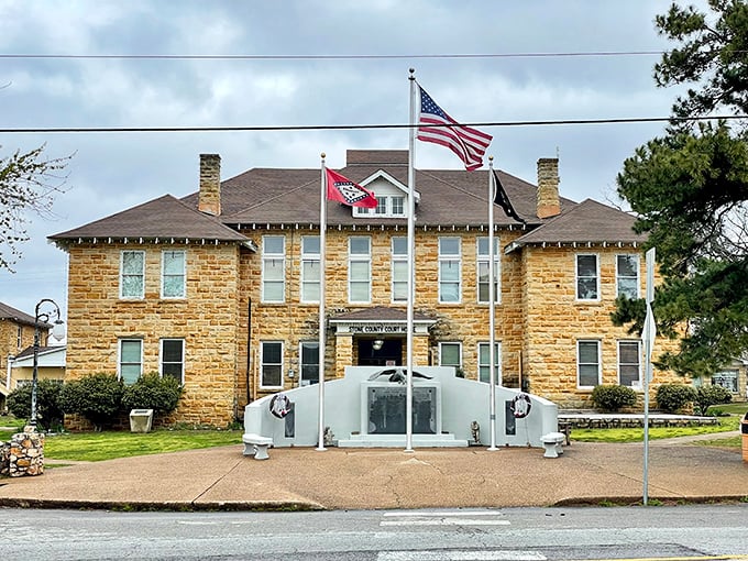 The Stone County Courthouse stands proud like the community's living room&mdash;where history and small-town governance meet limestone elegance. 