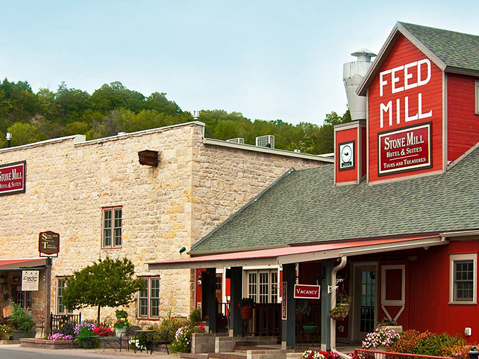 The Stone Mill Hotel transformed from grain to guests, its limestone walls now holding stories instead of flour.