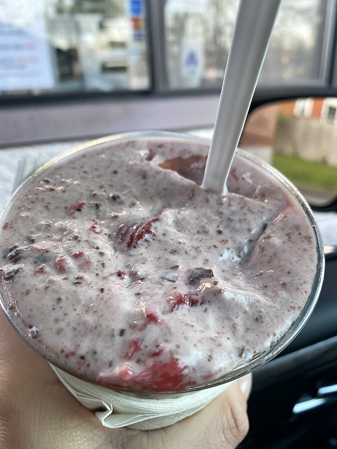 The Strawberry Surf Concrete looks like summer decided to take a vacation in a cup. Those berry swirls aren't just pretty&mdash;they're flavor highways.