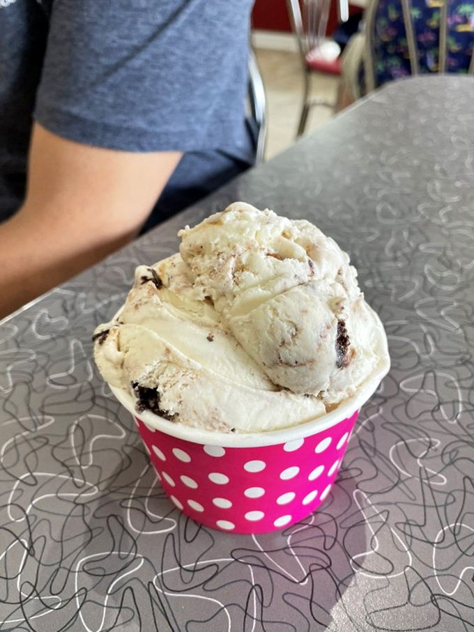This isn't just ice cream&mdash;it's therapy in a polka dot cup. Those cookie chunks aren't mix-ins; they're emotional support systems.