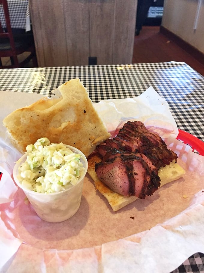 Tri-tip sandwich simplicity that would make a rancher weep. The California-centric cut gets the star treatment it deserves with sides of coleslaw and bread.