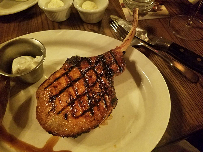 This isn't just a pork chop&mdash;it's a medieval weapon of mass deliciousness. That perfect grill mark pattern deserves its own Instagram account.