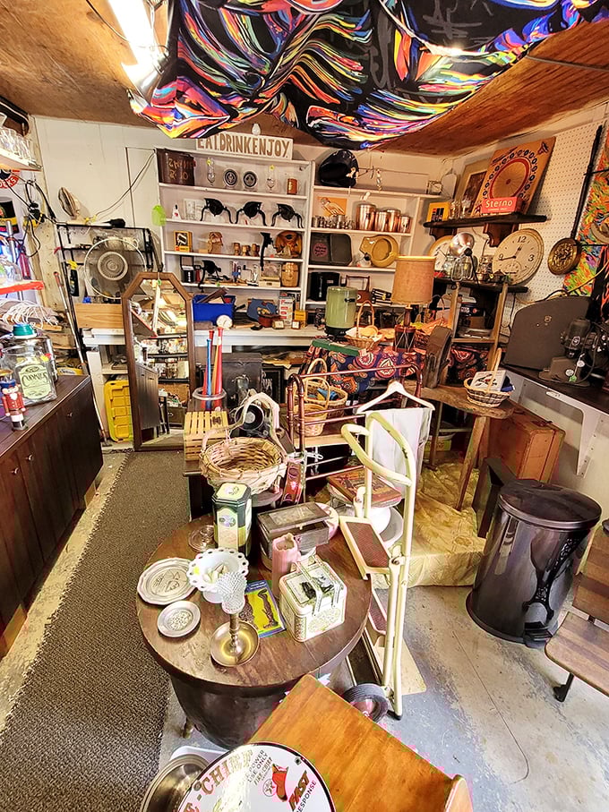 This eclectic booth is the physical embodiment of "one man's trash is another's treasure," with decades of memories stacked floor to ceiling waiting for their second act.