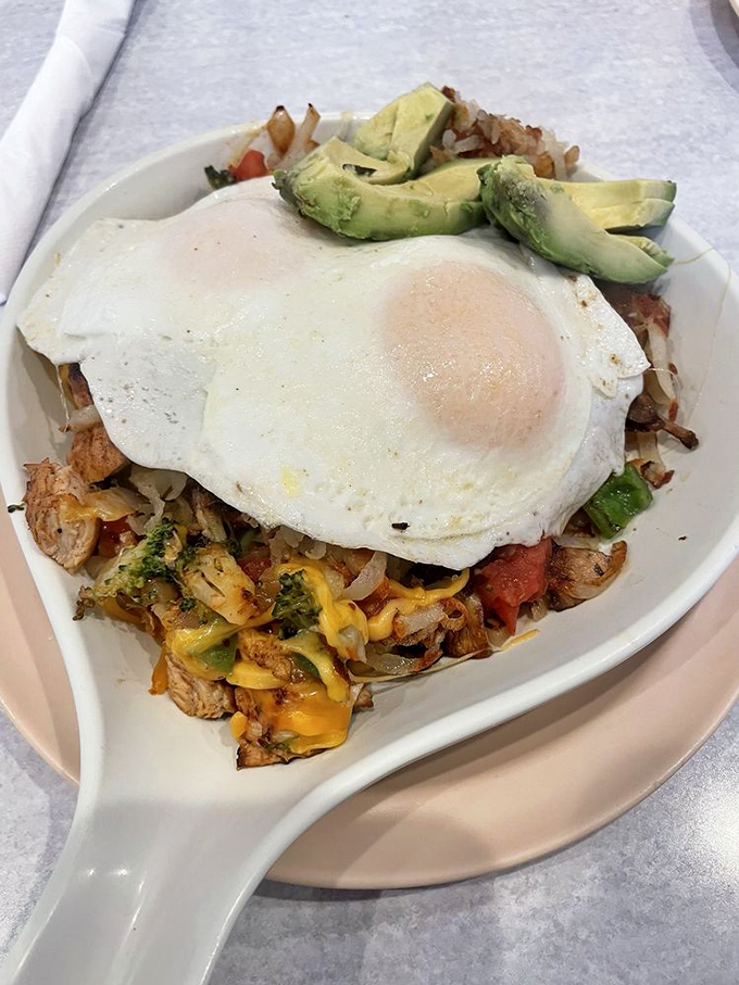 Veggie skillets: where healthy intentions meet comfort food reality. That perfectly cooked egg on top is nature's sauce, waiting to elevate every bite.