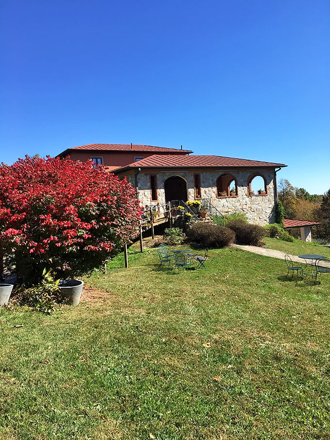 Stone and sunset hues create the perfect mountain retreat. This Tuscan-inspired villa proves Virginia's wine country rivals views from any Italian postcard.