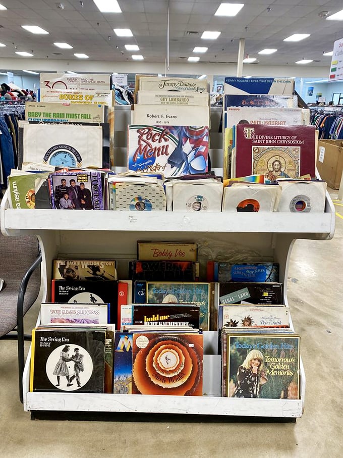 Vinyl records stand like soldiers in formation, each album cover a time capsule waiting to release its musical memories to a new generation.