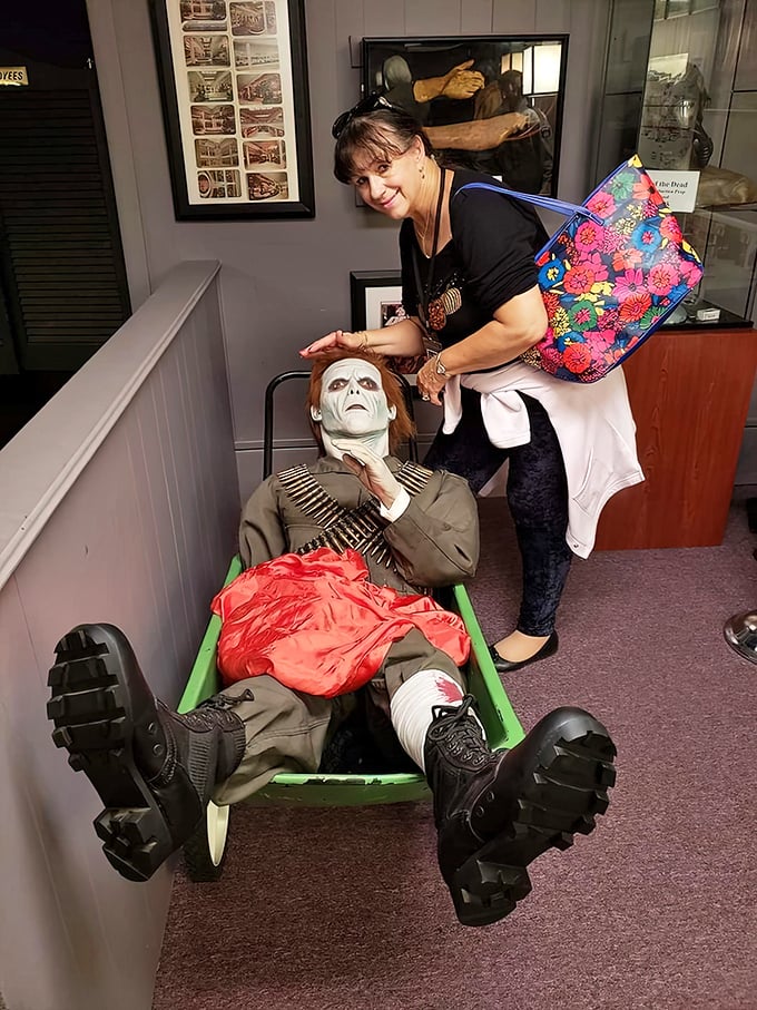 Interactive exhibits let visitors get hands-on with the horror. Just don't expect this patient to respond to your bedside manner.
