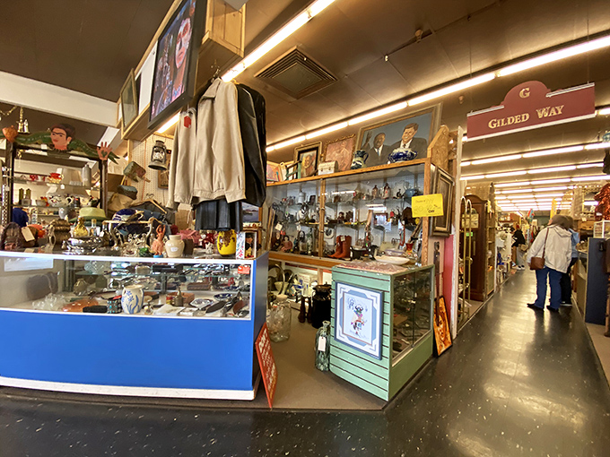 Vendor booths create a neighborhood of nostalgia, each with its own personality and specialties. The treasure hunt is half the fun.