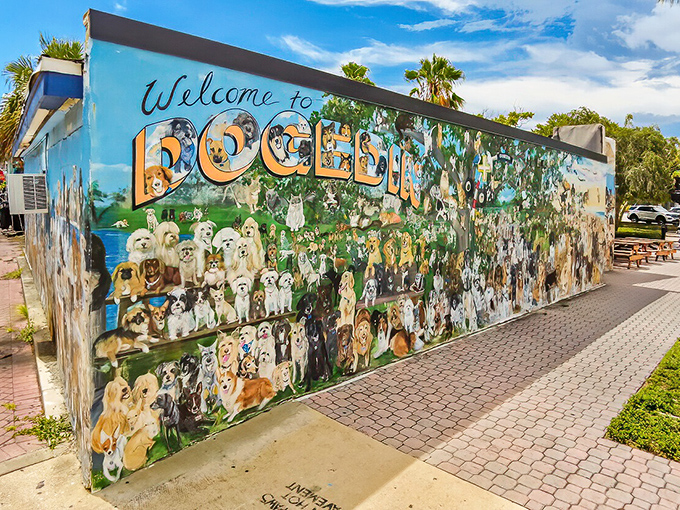 Dogedin? This delightful mural showcases Dunedin's dog-friendly reputation with enough pups to make Westminster look like amateur hour. 