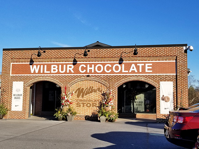 The Wilbur Chocolate storefront promises what few places can truly deliver: legitimate happiness available for purchase, no prescription required.
