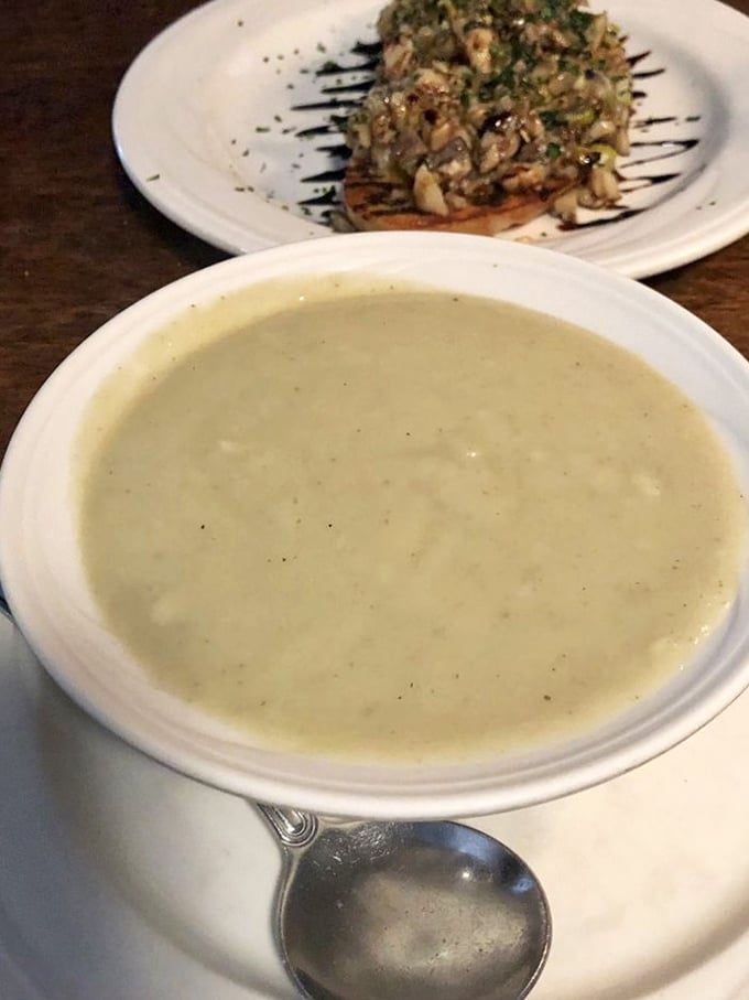 The legendary artichoke soup &ndash; pale green perfection that'll make you question everything you thought you knew about vegetables.