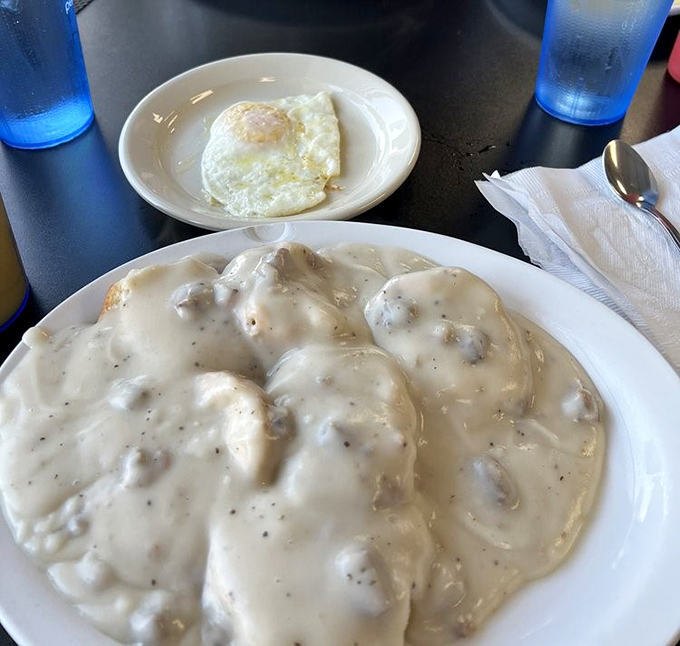 Biscuits and gravy: the breakfast equivalent of a warm hug from your favorite grandma. Comfort food that means business.