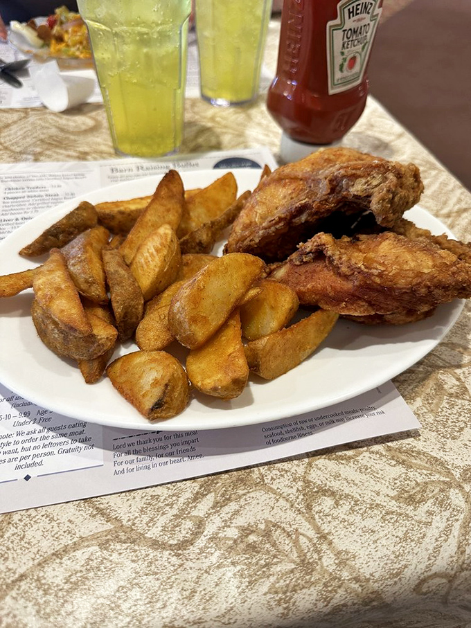 Broasted chicken and potato wedges that make you question why you ever bothered with fast food versions&mdash;this is the real deal, no filter needed.