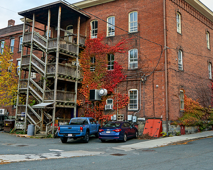 Fire escapes and ivy&mdash;this brick building embodies the industrial heritage that gave Shelburne Falls its sturdy, timeless backbone.