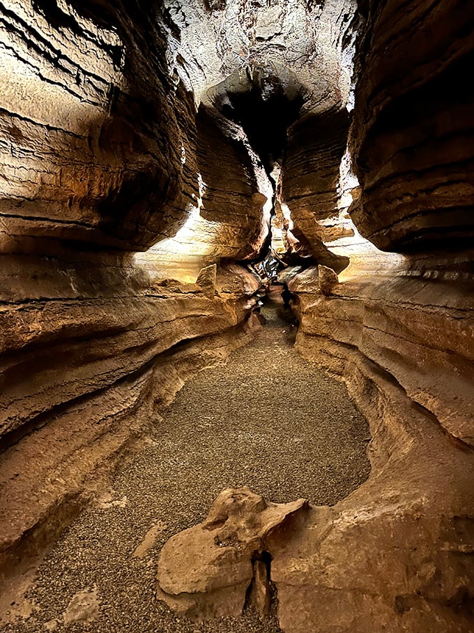 These smooth-walled corridors were carved by underground rivers long before humans roamed above. Talk about advance planning.