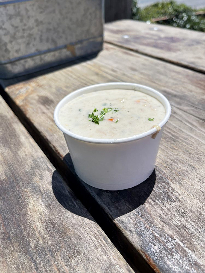 The famous white clam chowder in its natural habitat. This unassuming cup contains more flavor than most five-star restaurants' entire menus.
