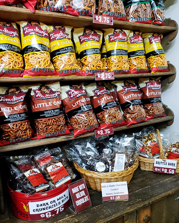 Shelf after shelf of pretzel varieties&mdash;like a library where you're encouraged to eat the books. Tom Sturgis continues the family tradition.