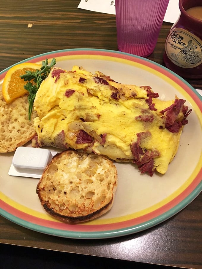 This isn't just an omelet&mdash;it's a corned beef revelation. Fluffy eggs embrace savory meat in a relationship more perfect than most Hollywood marriages.