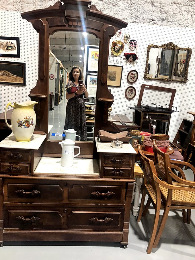 Beautiful antique dressers and mirrors that have reflected generations of faces. If only they could share the stories of everyone who's primped before them!