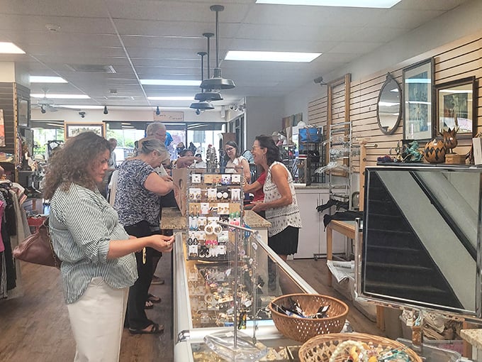 The jewelry counter draws shoppers like moths to vintage rhinestones. One person's castoffs become another's statement pieces.