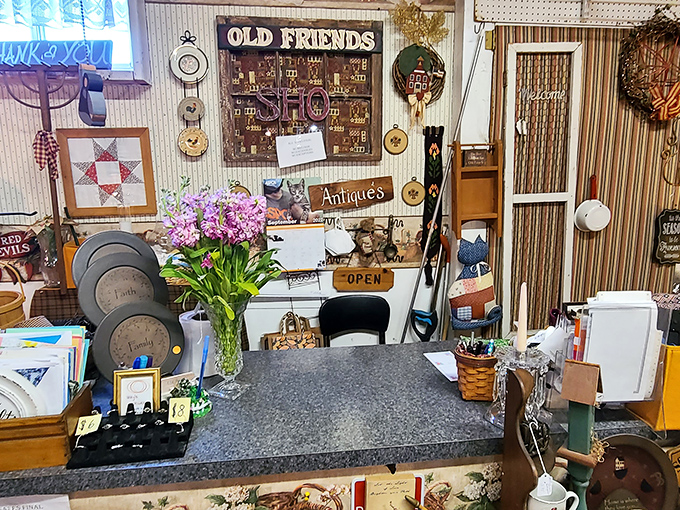 The "Old Friends Antiques" booth feels like visiting your favorite aunt's attic, minus the dust allergies.