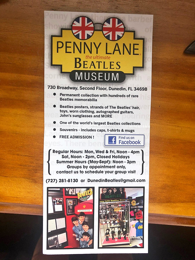 Free admission? Imagine that! This flyer reveals the museum houses strands of actual Beatles hair&mdash;taking fandom to new lengths.