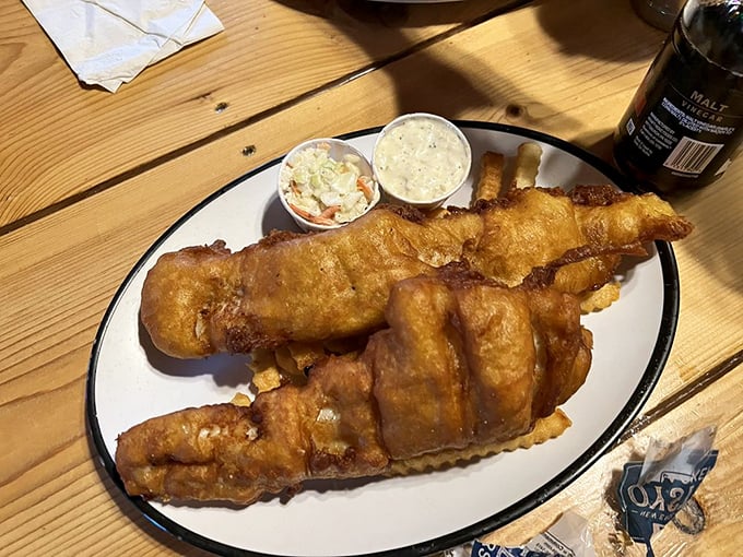 Beer-battered perfection that would make any fishing tale worth telling. These golden fillets are the trophy catch you don't have to lie about.